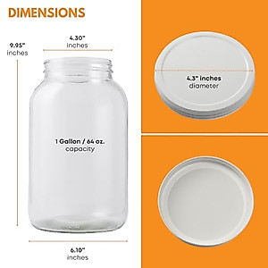 FastRack - Pack of 2 One Gallon Wide Mouth Jars with White METAL Airtight Lids, 2 Glass Jars with 2 Fermentation Lids, Ideal Glass Jars with Lid for brewing, fermentation and pickling