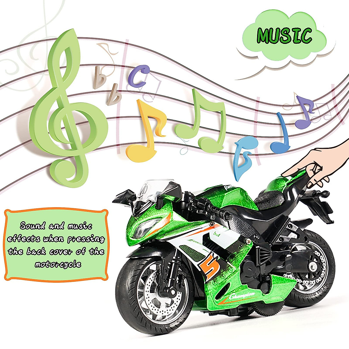 Motorcycle Toy,with Light and Music Toys Motorcycle Diecast Models, Toy Motorcycles for Boys,Toy Motorcycle for Kids 3-9 (Green)