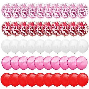 50PCS 12 Inches Latex Balloons Confetti Balloons Set - Red & Pink & White Balloons Helium Balloons for Valentines Day Bridal Shower Wedding Party Decorations Supplies