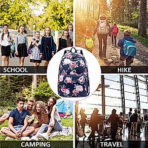 Joyfulife Backpack for Girls, Teen Backpacks Lightweight Kids Bookbags School Backpack with Lunch Box Pencil Case Travel Laptop Backpack Casual Daypacks Floral (Dark Blue)