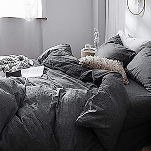 MooMee Bedding Duvet Cover Set 100% Washed Cotton Linen Like Textured Breathable Durable Soft Comfy (Dark Grey, King)
