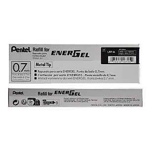 Pentel Refill Ink for BL57/BL77 EnerGel Liquid Gel Pen, Box of 12, 0.7mm, Metal Tip, Black Ink (LR7-A-12)