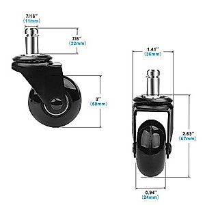 8T8 Replacement Chair Caster Wheels 2'', Heavy Duty Wheels with Plug-in Stem 7/16''X7/8'',Quiet & Smooth Rolling, No Chair Mat Needed, Safe for Hardwood Carpet Tile Floors,Set of 5 (Black, 2 inch)