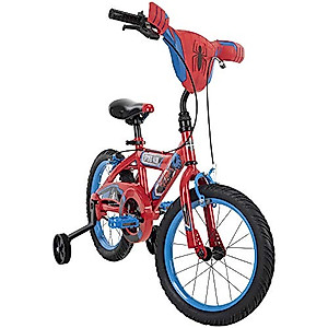 Huffy Marvel Spider-Man Kid Bike Quick Connect Assembly, Handlebar Plaque & Training Wheels, 16" Wheel, Red
