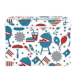 Fourth July Party Storage Bins with Lids Collapsible Storage Box Basket with Lid Closet Organizer Containers Storage Boxes for Organizing for Laundry Room School Office Cars