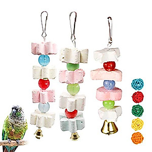 S-Mechanic 3Packs Parrot Chewing Toy Beak Trimmer Calcium Stone with BellParrot for Cockatiel Conure African Grey Amazon Parrots Parakeet Cockatiel Bird (Style-2)