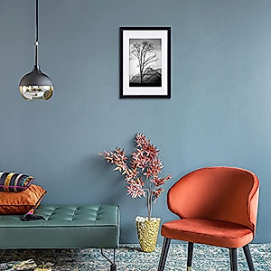 Tree Mountain Wall Art Black and White Landscape Picture Framed Canvas Print in White Matte and Black Framed 11x16 Inch Modern Artwork for Kitchen and Home or Living Room Decor