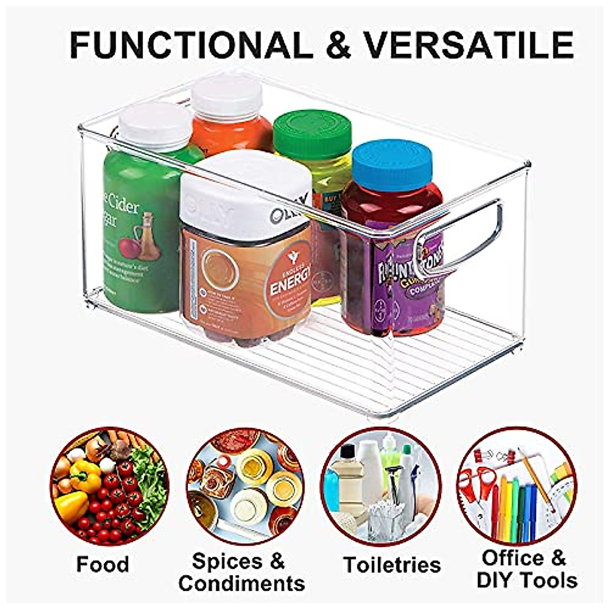 YYDSHEN Fridge Storage Clear Stackable Pantry Bin for Refrigerator, Freezer, Kitchen Cabinet-Free BPA, Plastic Food Organizers Containers, large, yellow