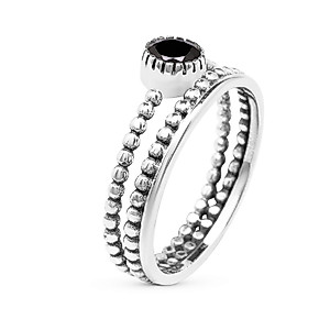 Cut Black Onyx double Ring 925 Sterling Silver Vintage Tribal Gipsy Boho Look US Size 5 6 7 8 9 (8)