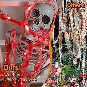 Brizled Lighted Halloween Creepy Blood Gauze Cloth, 16.4ft 50 LED Bloody Cloth Halloween String Lights, Steady ON/Twinkle Spooky Fabric Bloody Strip with Lights Haunted House Staircase Windows Decor