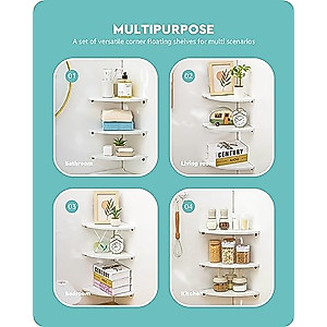 Baffect Corner Floating Shelves, Set of 3 Fan-Shaped Wooden Storage Board, Decorative Wall-Mounted Shelves for Living Room (White, 9.85in)