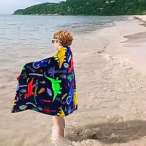YIFONTIN Beach Towel for Kids, Velour Blanket Throw 24x48 inches 100% Cotton for Bath Swim Camping, Dinosaur.