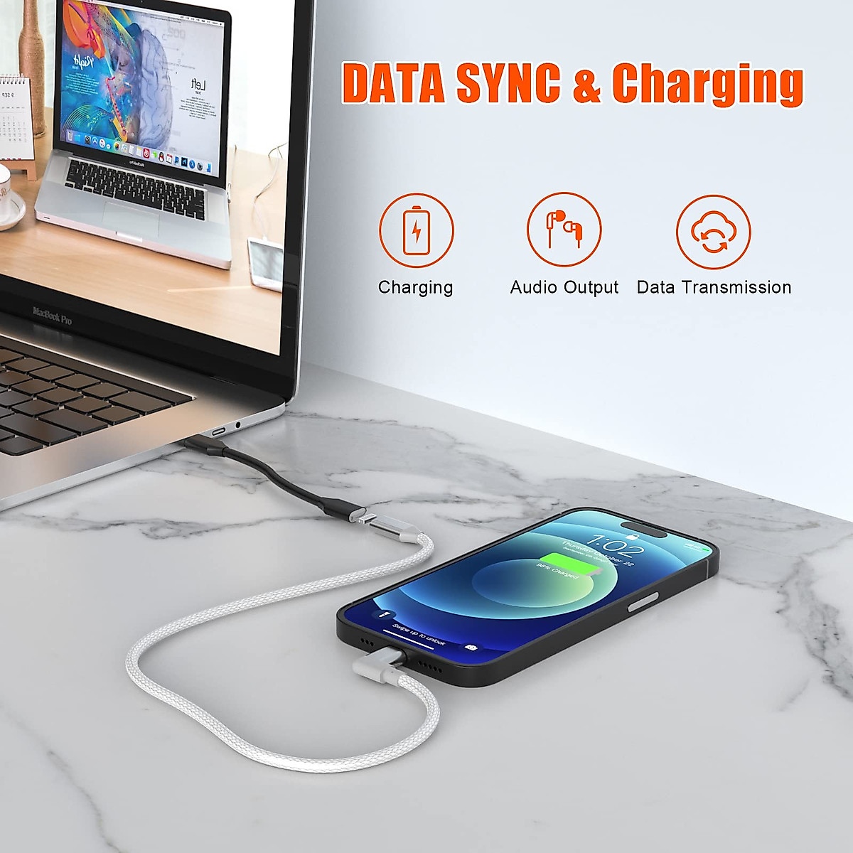 iPhone Charger Extension Cable,[Apple MFi Certified] 90 Degree Lightning Charging Male to Female Extender Dock Cable Adapter for iPhone 14 Pro Max/13/12/11/XS/XR/X/8/7/6 Pass Data Audio