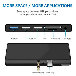 Surface Go/Surface Go2/Surface Go3 USB Adapter, 6-in-2 Surface Go/Go 2/Go3 Accessories with USB 3.0+2 USB2.0 Ports, 3.5mm Audio and Mic 2 in 1 Port, SD/TF Card Reader -for Microsoft Surface Go/Go2/Go3