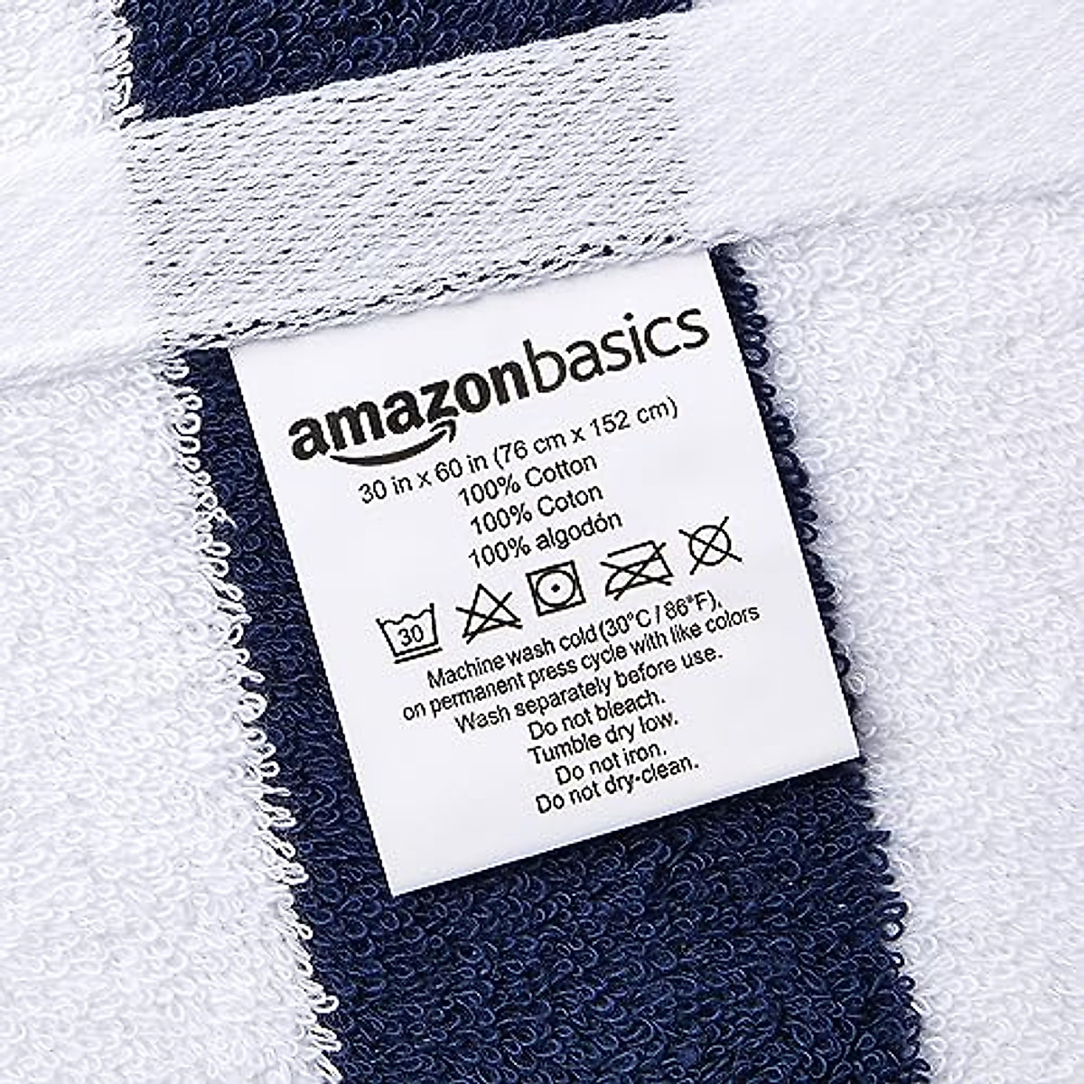 Amazon Basics Cabana Stripe Beach Towel, Pack of 4, Navy Blue, 30 in x 60 in