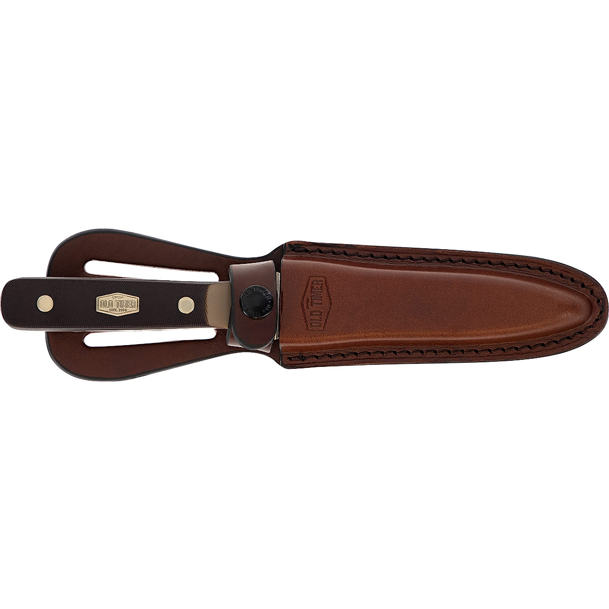 Old Timer 162OT Boot Knife 7.8in High Carbon Stainless Steel Full Tang Fixed Blade Knife with 3.8in False Edge Blade, Black Sawcut Handle, and Leather Belt Sheath for Camping, Hunting, and Outdoors