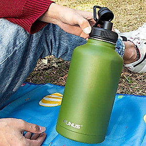 FUNUS 64oz Insulated Water Bottle (2 Lids) Vacuum Stainless Steel with Handle Flip Top Lid and Paracord BPA Free Metal Water Jug Sports Outdoor Camping