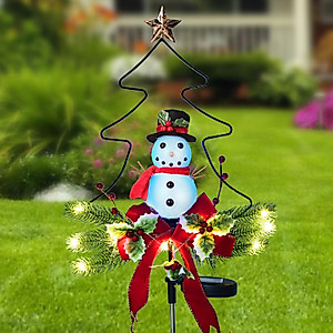 Doingart Outdoor Solar Light Christmas Decorations, Snowman Christmas Light with Faux Red Berry, Foliage Accents Garden Decor Stakes