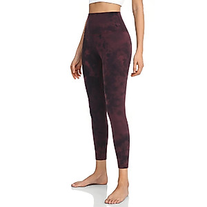 HeyNuts Pure&Plain 7/8 High Waisted Leggings for Women, Athletic Compression Tummy Control Workout Yoga Pants 25'' Diamond Dye Cassis Black XS(0/2)