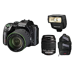 Pentax K-70 Weather-Sealed DSLR Camera with 18-135mm Lens (Black) Bundle with 50-200mm Lens, AF-200FG Flash, and Bag