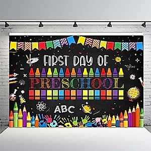 MEHOFOND 7x5ft Back to Preschool Backdrop for Kids Children Teachers and Students Classroom Party Decorations Supplies First Day of Preschool Kindergarten Photography Background Photo Studio Props