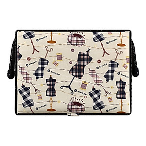 SINGER Sewing Basket with Sewing Kit, Needles, Thread, Scissors, and Notions (Plaid Forms Print)