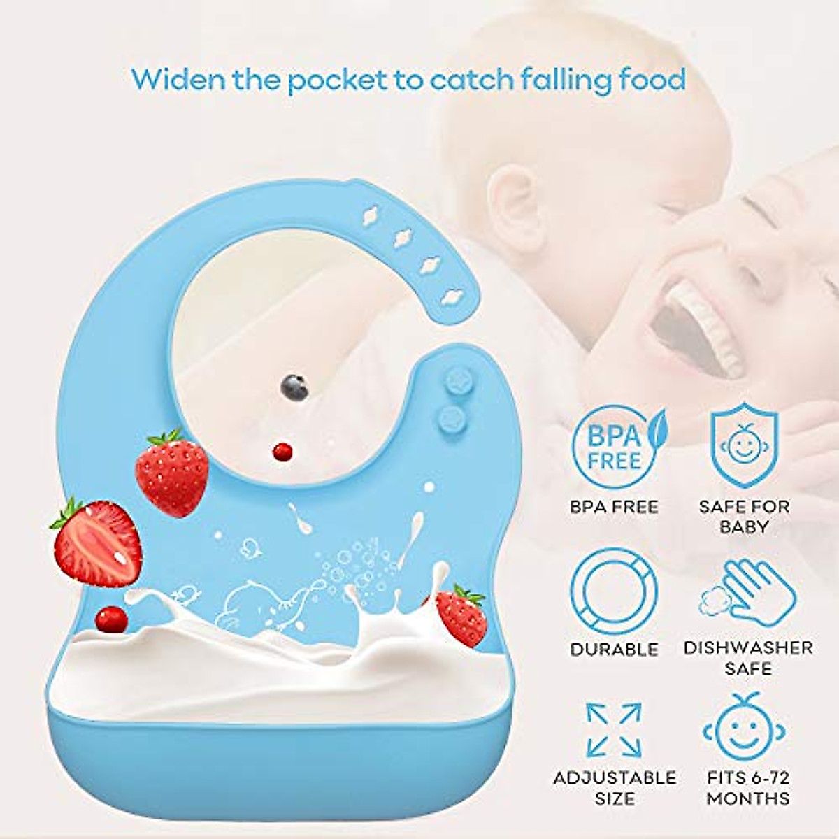 Yoofoss Silicone Baby Bibs for Babies and Toddlers, 3 Pcs Baby Feeding Bibs Waterproof Baby Bibs for Boys and Girls, BPA Free, Easy Clean, Grey/Green/Blue