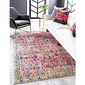 Unique Loom Monterey Collection Vintage Bohemian Inspired with Distressed Tribal Design Area Rug (5' 0 x 8' 0 Rectangular, Pink/ Yellow)