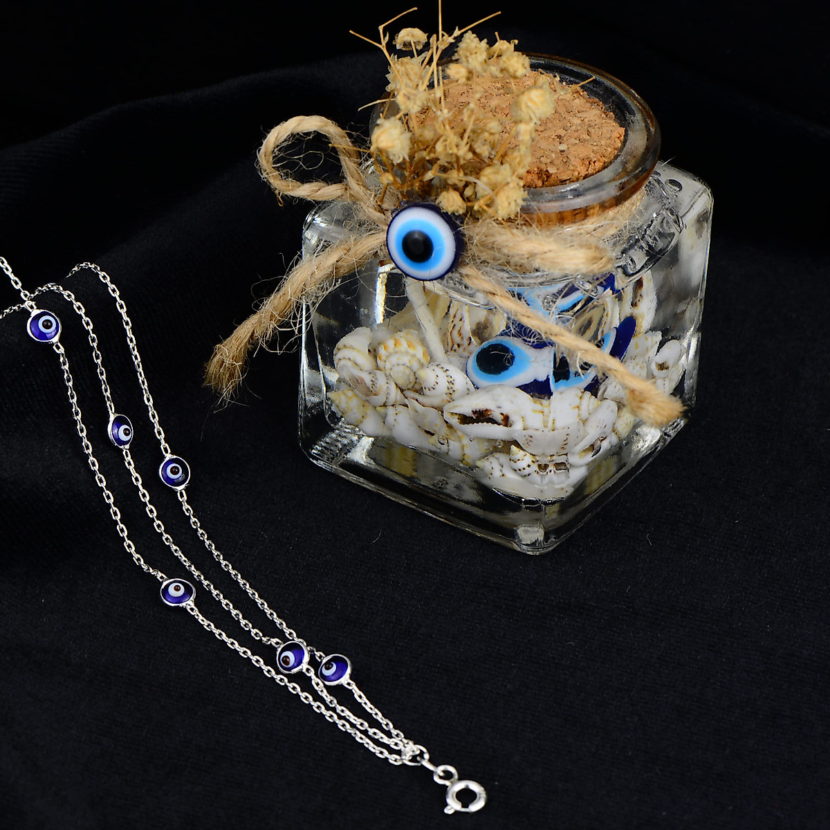 Evil Eye Bracelets 925 Sterling Silver - Triple Chain Protection Blue Ojo Turco Bracelet for Women - Womens Dainty Boho Jewelry - Kabbalah Lucky Amulet - Adjustable Size 6-8 (Blue)