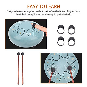 Steel Tongue Drum, 6 Inches 8 Notes Percussion Instrument Alloy Steel Material 8-Tone Natural Range Manual Cutting Steel Tongue Drum Kit With Drum Bag, Drumstick, Finger Cot and Music Book