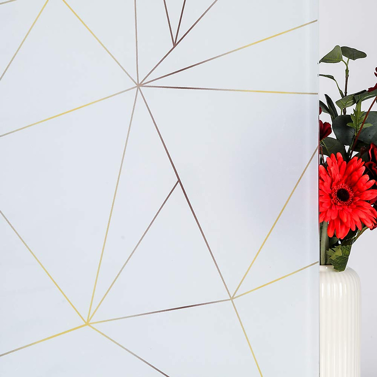 Privacy Window Film White Irregular Geometry, Non-Adhesive Glass Door Film Static Cling Window Covering Paper, UV Rejection/Heat Control/Easy Removable for Home Office Decoration,17.5 by 78.7In.