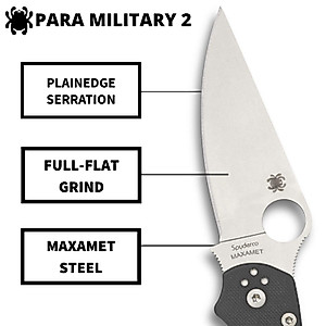 Spyderco Para Military 2 Signature Maxamet Knife with 3.42" Steel Blade and Durable Dark Gray G-10 Handle - PlainEdge - C81GPDGY2