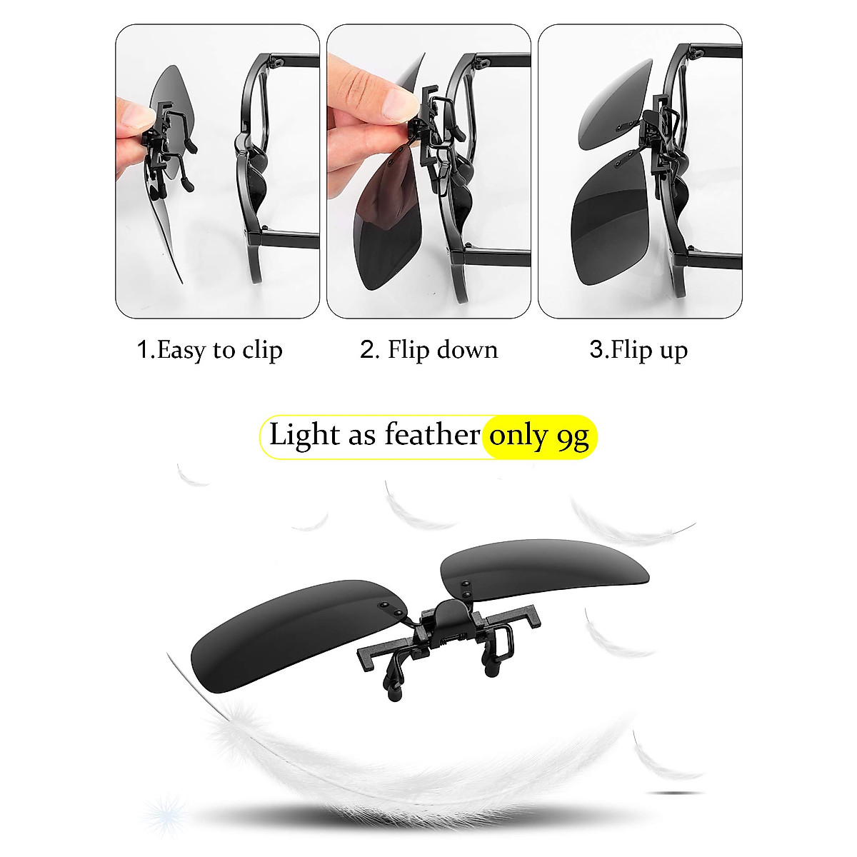 Frienda 6 Pieces Clip-on Plastic Sunglasses Lenses Flip Up Rectangle Sunglasses Glasses Lens with 6 Pieces Transparent Box