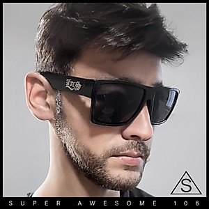 Locs Squared Rectangular Cholo Gangster All Black Sunglasses (Black)