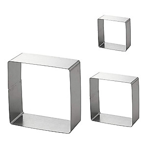 KUAXIE Square Cake Mold Ring Set-4/6/8 Inch Stainless Steel Square Cutter Pancake Mold(3pcs/Set,Silver)