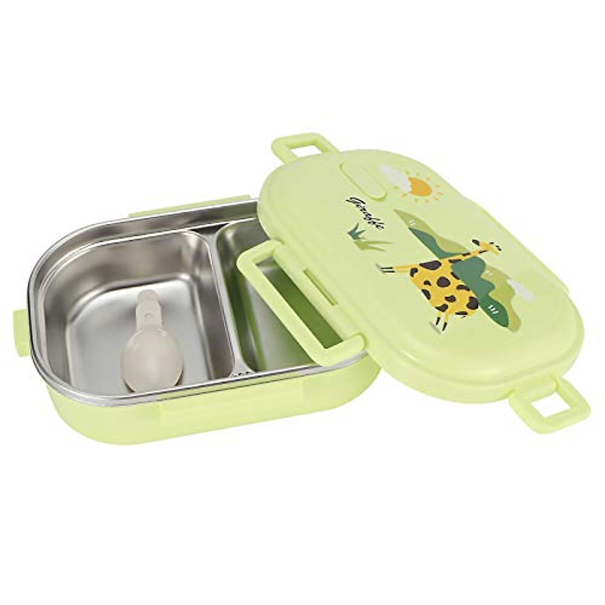 Insulated Lunch Box Leak-Proof Stainless Steel Bento Box Kids Lunch Box Children Container (Solid green-giraffe)