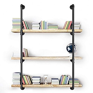 Niubid 3/4 Inches Malleable Cast Iron Pipe 2 PCS 4 Tier. Vintage Industrial Wall Mount Bookshelf Shelving Unit, DIY Open Bookshelf, Shelf Shelves, Home Improvement Kitchen Shelves.