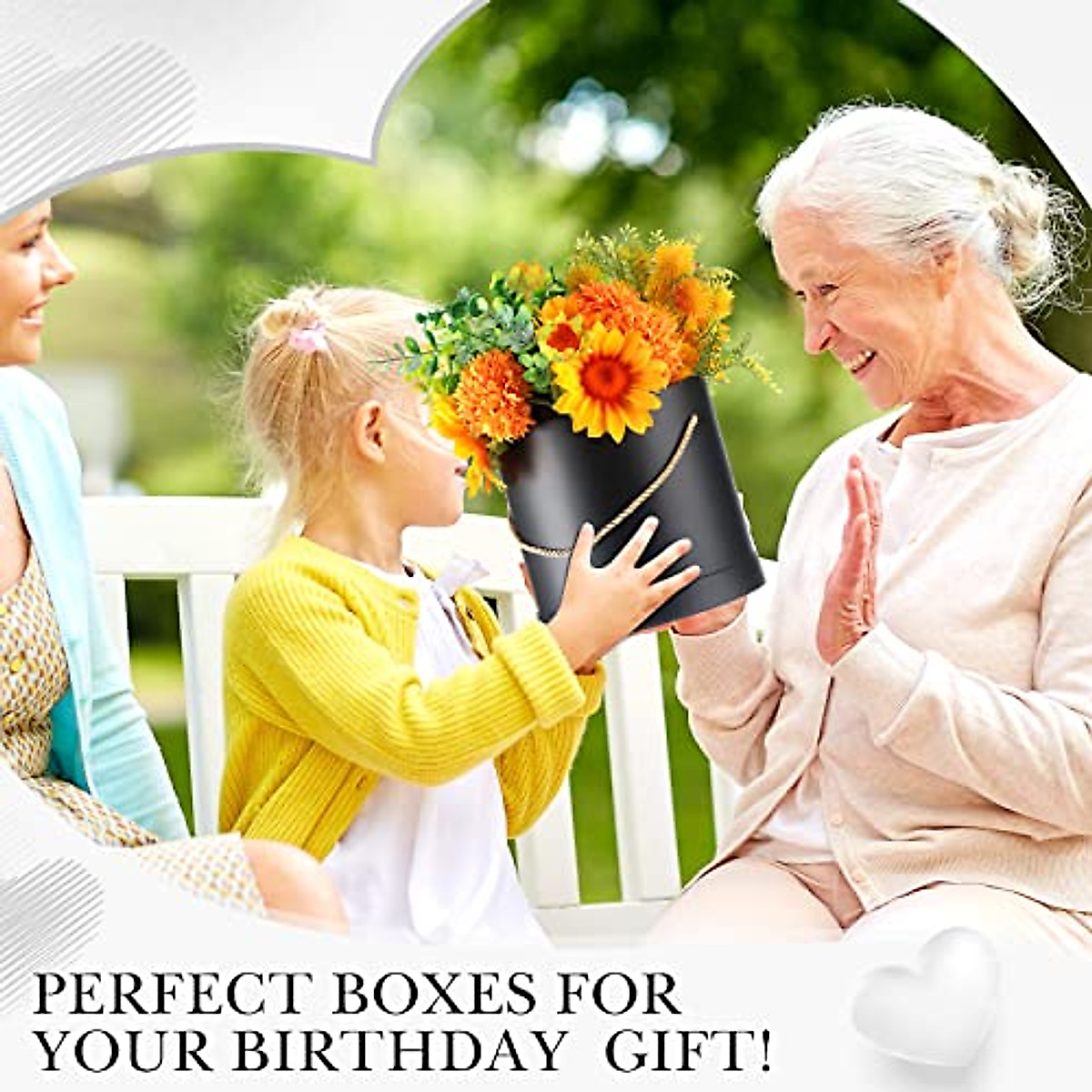 Skylety 6 Pcs Round Flower Boxes with Lids Nesting Gift Boxes with Handle for Flowers Arrangement Assorted Sizes for Mother's Day, Bridesmaid, Wedding, Birthday, Baby Shower(Black)