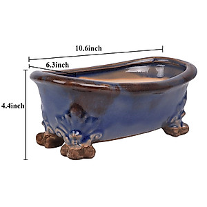 G EPGardening Vintage 10.6 Inch Rectangular Planter Flower Pot with Blue Glaze Ceramic and Drainage Claw Foot