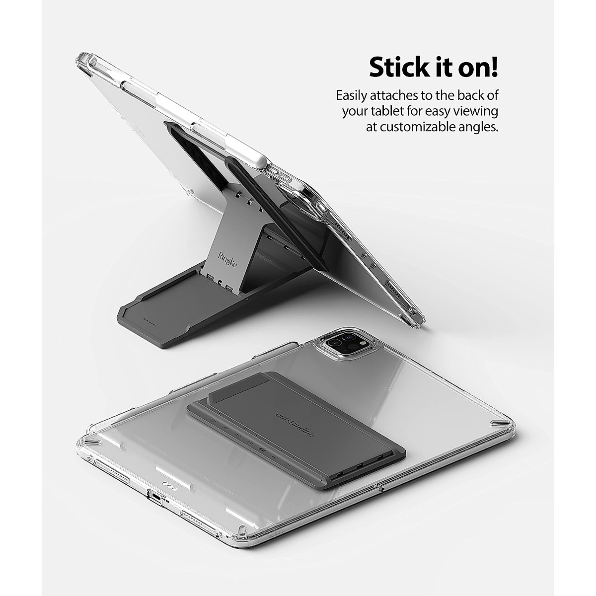 Ringke Outstanding Universal Tablet Stand Spring-Action Kickstand Multi Angle Adhesive Attachment for iPad Tablets, E-Reader, and More - Dark Gray