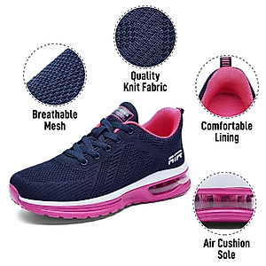 Wide Width Womens Sneakers Air Cushion Running Shoes Walking Tennis Shoes for Women Blue-Rose