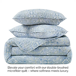 Southshore Fine Living, Inc. Boho Quilt Set, Lightweight Bedspread, Summer Coverlet, 3-Piece Paisley Bedding Set with Two Matching Pillow Shams, California/King Quilts, Blue Paisley