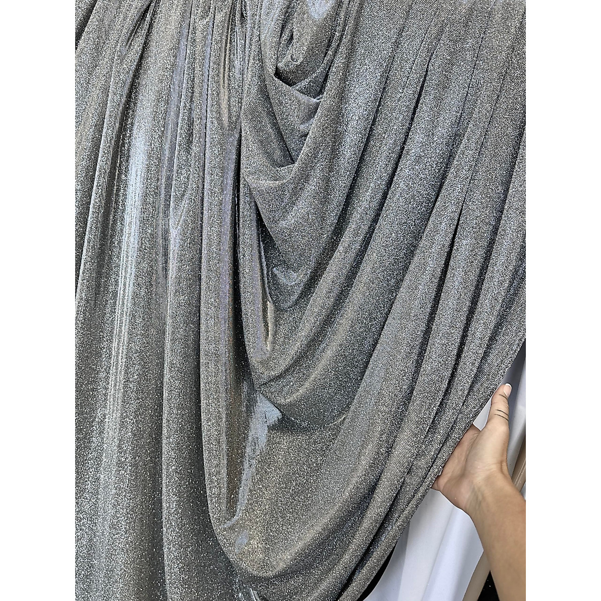 Glittering Lurex Fabric - Shimmer and Shine with Metallic Sparkle - Fashion Fabric by The Yard - for Crafting and Embroidery - Polyester Stretch Fabric - 1 Yard (Stretch Silver)