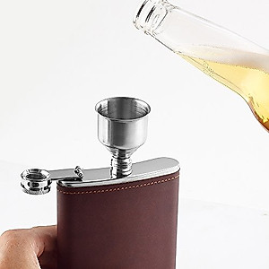 YWQ 8oz Stainless Steel Brown PU Leather Flask , Heavy Duty Hip Flask Gift Set ,Includes Funnel and Gift Box
