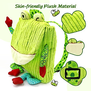 JERICETOY Toddler Backpack Cute Animal Mini Backpacks for Kids Preschool Ages 3+, Plush Backpack Preschool Backpack for3 4 5 6 Year Old Kids Gift- Frog