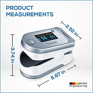 Beurer Bluetooth Digital fingertip Pulse Oximeter, Blood Oxygen Saturation & Pulse Rate Monitor with Accessories, 1 Count