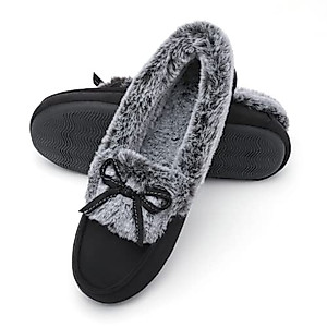 DREAM PAIRS Women's SDSL222W-NEW Black Slip on Faux Fur Lining Mocassins House Slippers for Indoor and Outdoor Size 10 M US