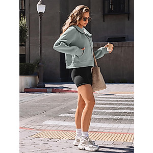 AUTOMET Womens Zip Up Hoodies Fleece Jackets Oversized Sweatshirts Fall Fashion Outfits 2025 Sweaters Winter Clothes GreyGreen L