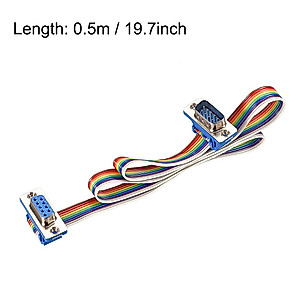 uxcell IDC Rainbow Wire Flat Ribbon Cable DB9 Male to DB9 Female Connector 2.54mm Pitch 19.7inch Length