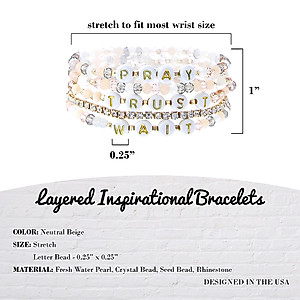 Inspirational Message Multi Strand Beaded Stackable Stretch Bracelets for Women – Pray Trust Wait - Bohemian Boho Style Bracelets – Beautiful Faceted Glass Beads – Gift Box Included (PRAY TRUST WAIT)